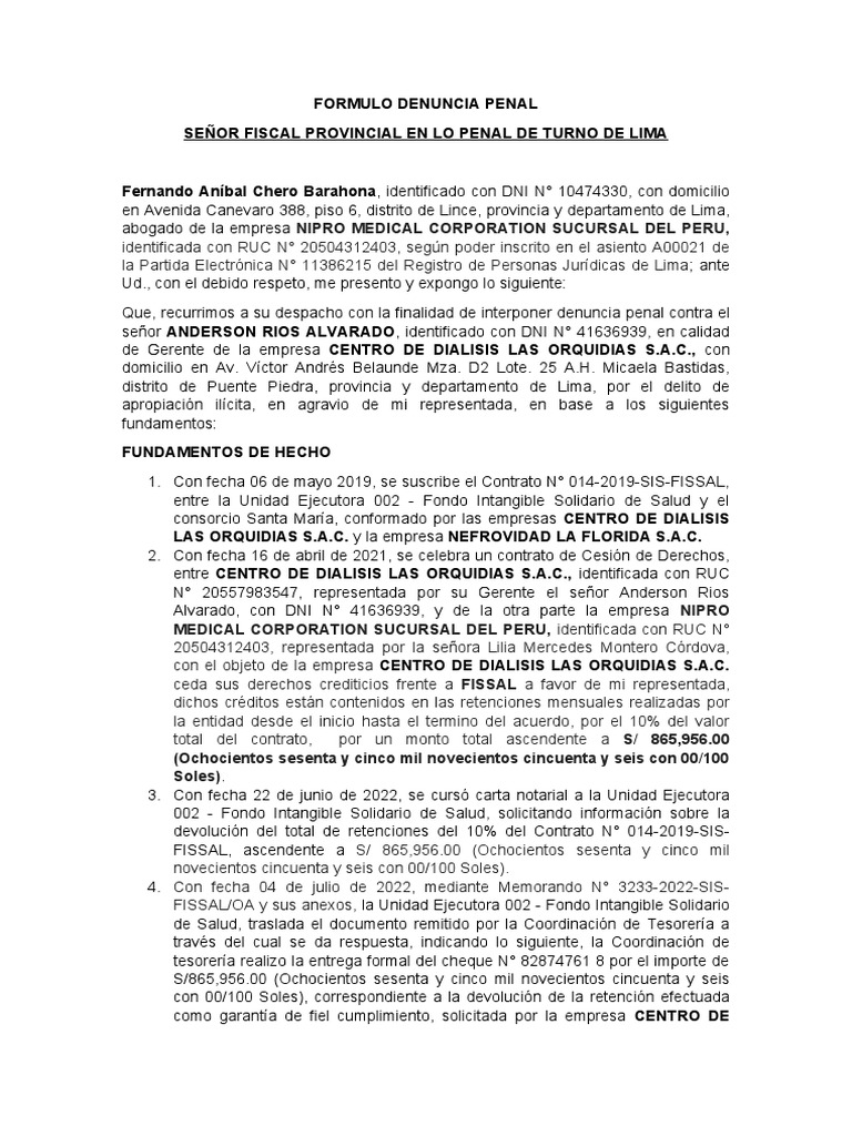 Formulo Denuncia Penal | PDF | Crímenes | Crimen y violencia