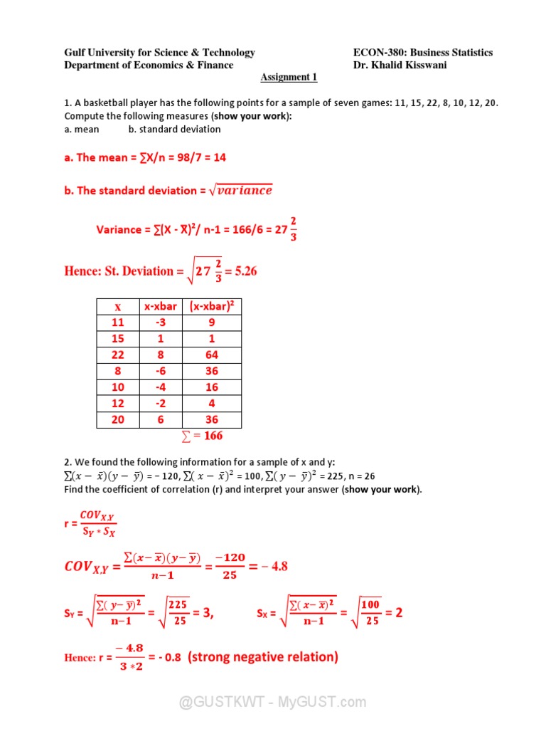 Assignment-1key - Statistika | Download Free PDF | Variance | Standard Deviation