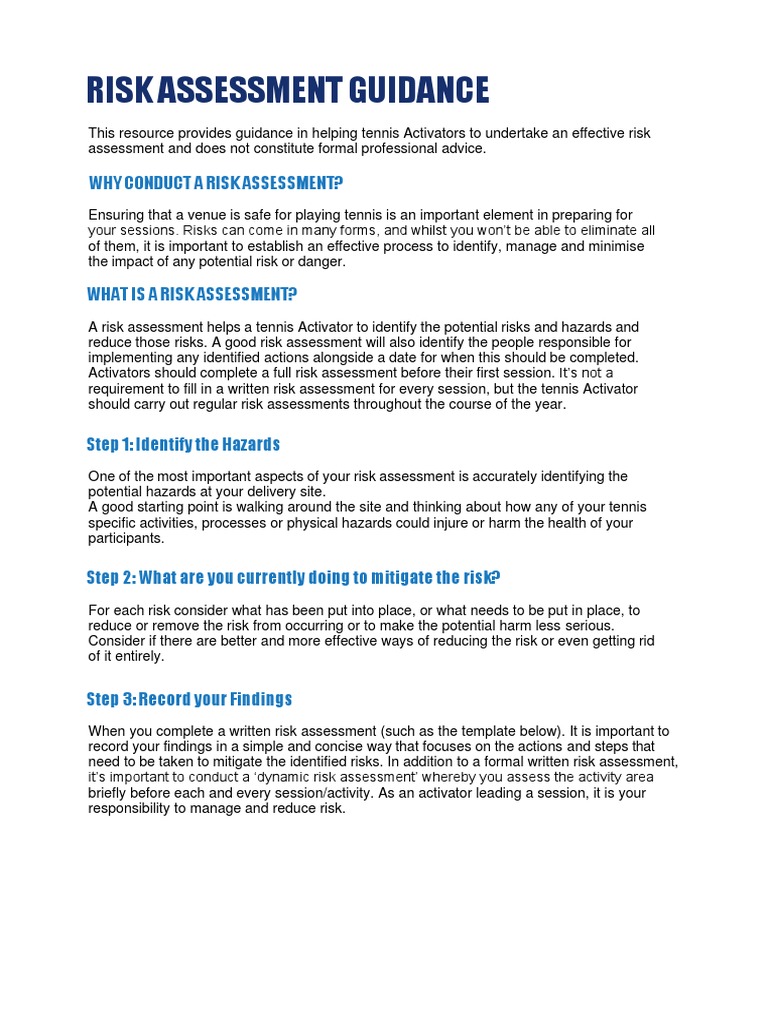 Risk Assessment For Tennis Activators | PDF | Risk | Risk Assessment