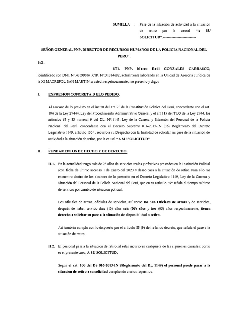 Solicito Pase Retiro 2023 | PDF | Policía | Justicia