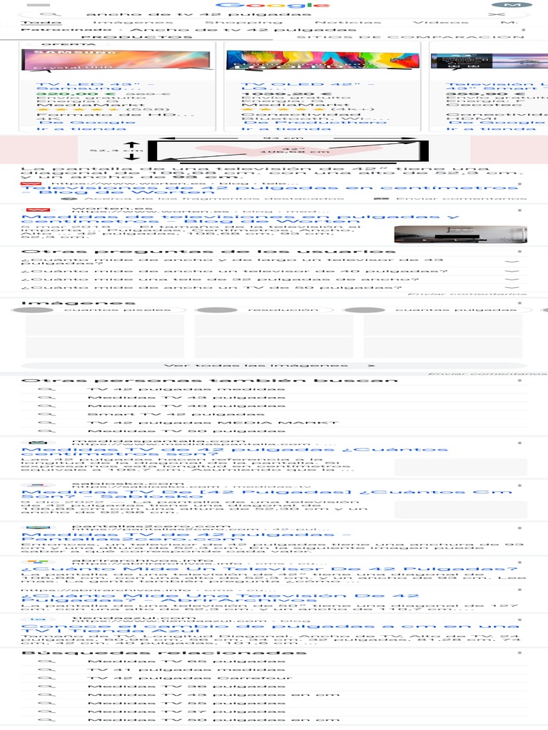 Medidas estándar de una televisión de 42 pulgadas | PDF | Pulgada ...