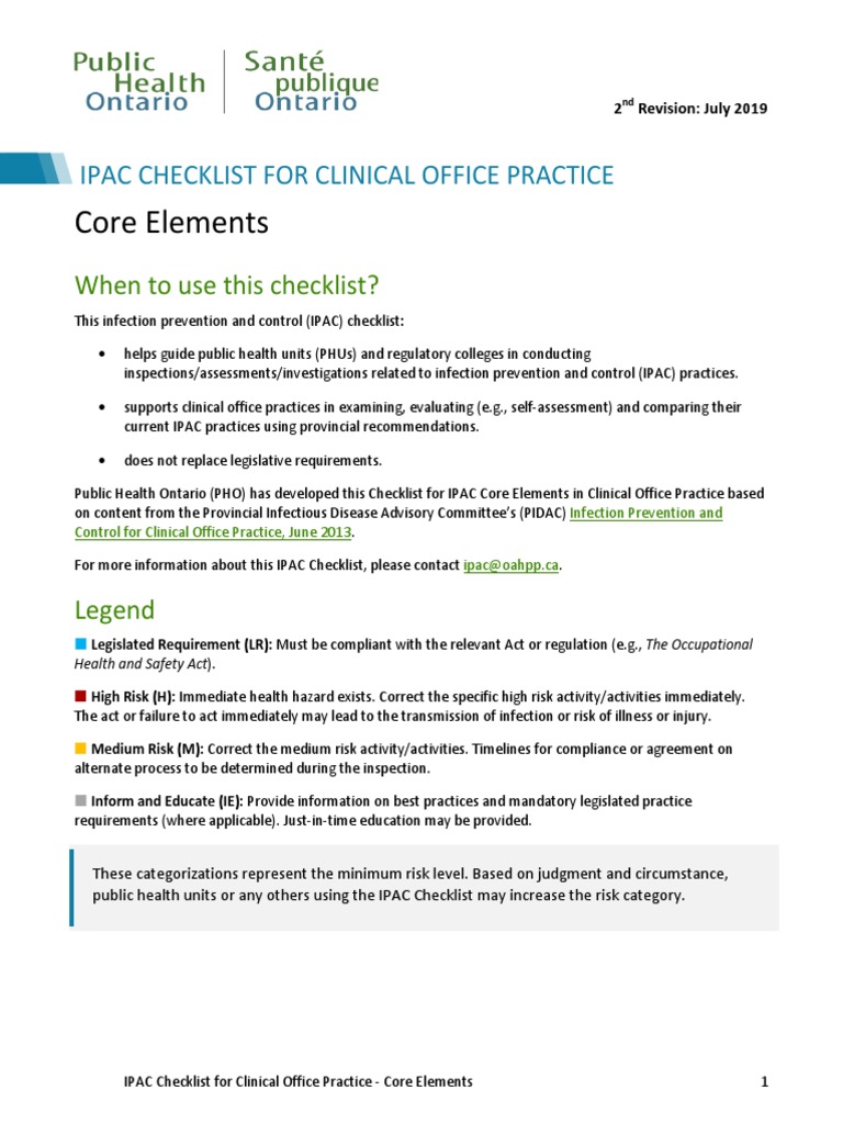IPAC Checklist for Clinical Offices | PDF | Hand Washing | Occupational ...