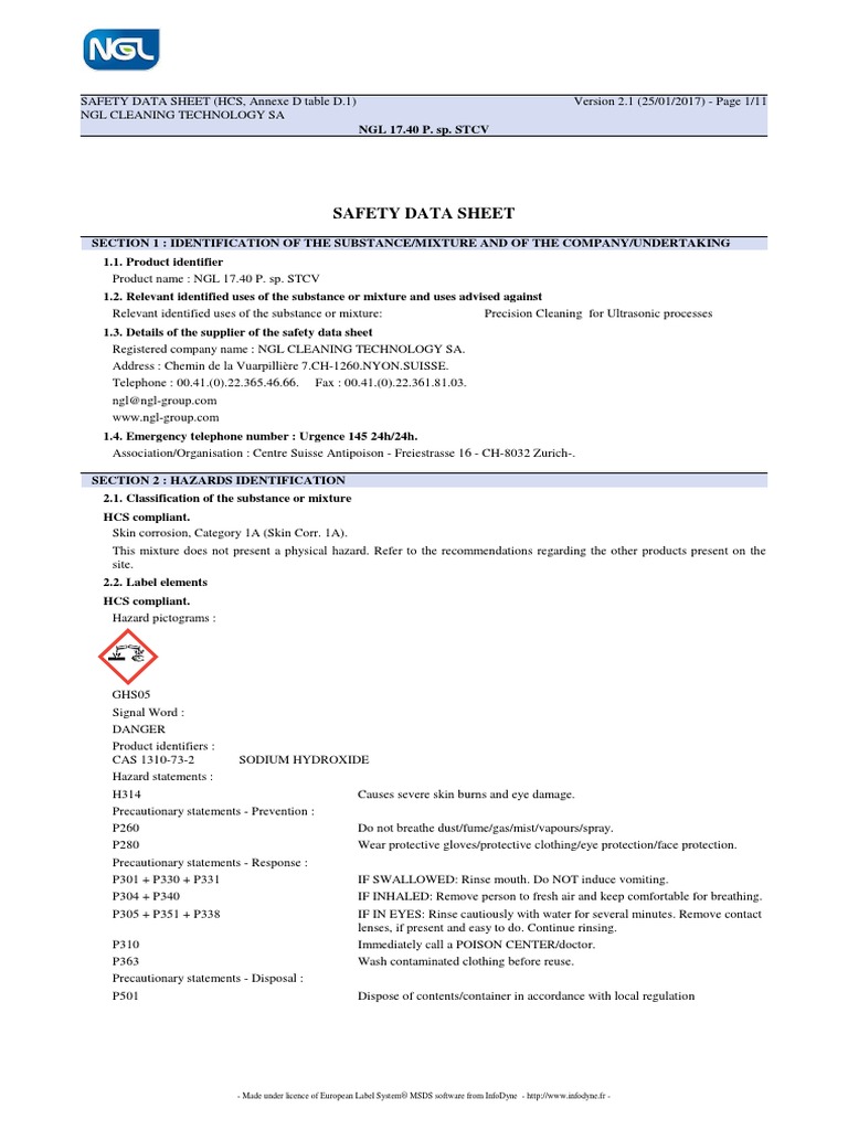 NGL 17 40 P SP STCV - MSDS - GUS - EN | PDF | Dangerous Goods | Personal Protective Equipment