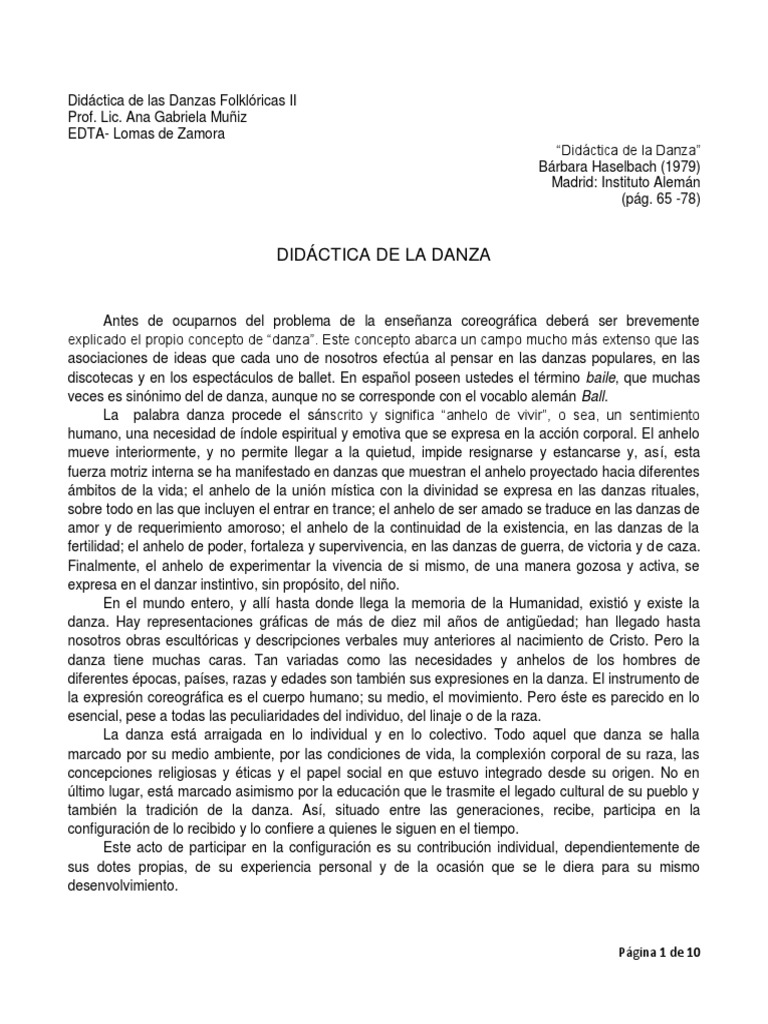 HASELBACH, Bárbara Didáctica de La Danza PDF | PDF | Bailes | Aprendizaje
