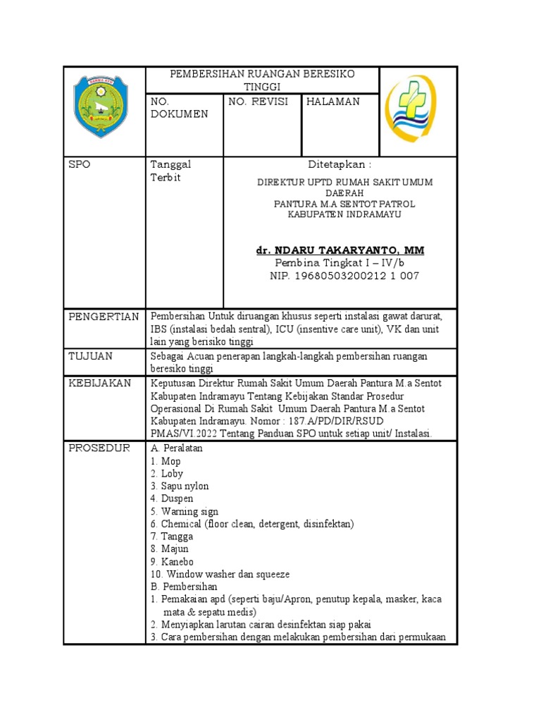 Sop Pembersihan Ruangan Beresiko Tinggi | PDF
