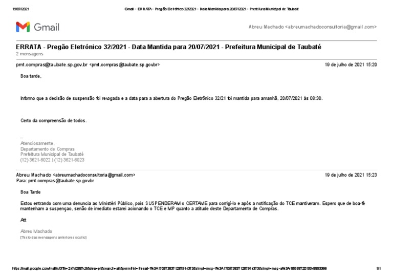 Gmail - ERRATA - Pregão Eletrônico 32 - 2021 - Data Mantida para 20 ...
