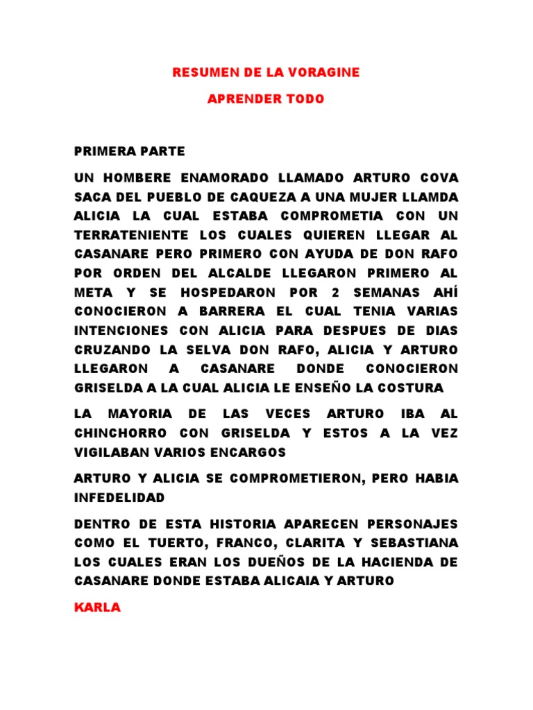 Resumen de La Voragine | PDF