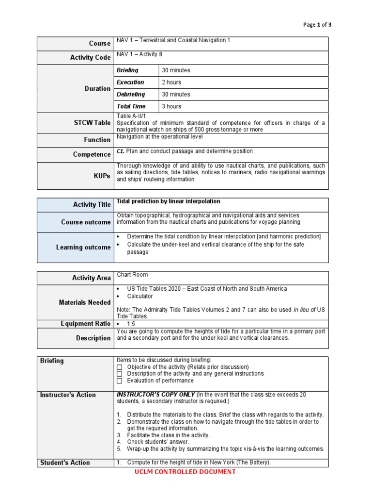 Activity 8 - Tidal Prediction by Linear Interpolation | PDF | Navigation | Tide