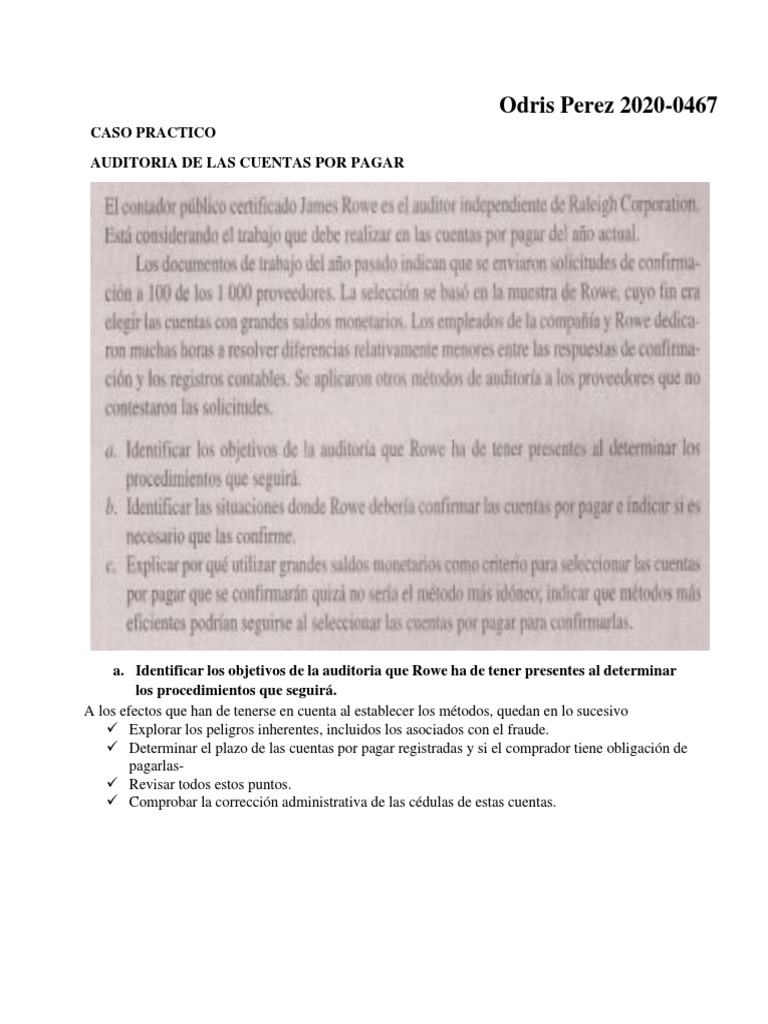 CASO PRACTICO AUDITORIA DE LAS CX P - Odris Perez 2020-0467 | PDF