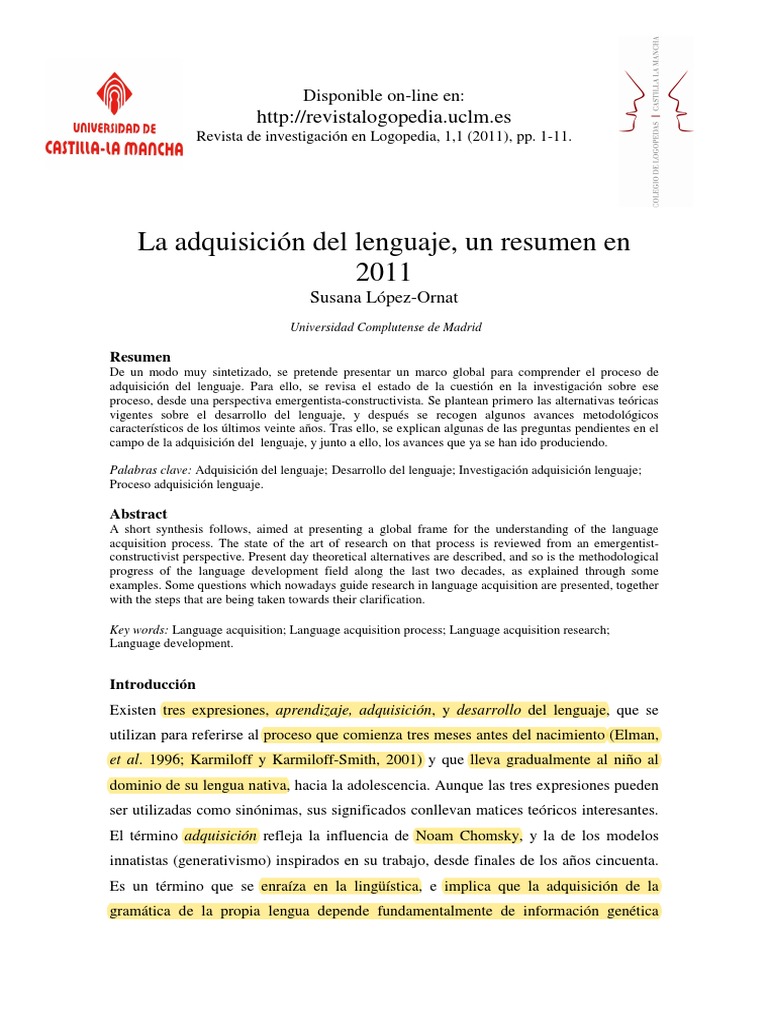 La Adquision Del Lenguaje1 | PDF | Aquisición de idioma | Lingüística