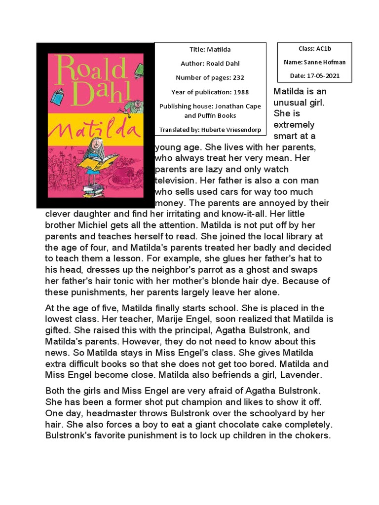 Matilda Boekverslag | PDF | Mystery, Thriller & Crime Fiction