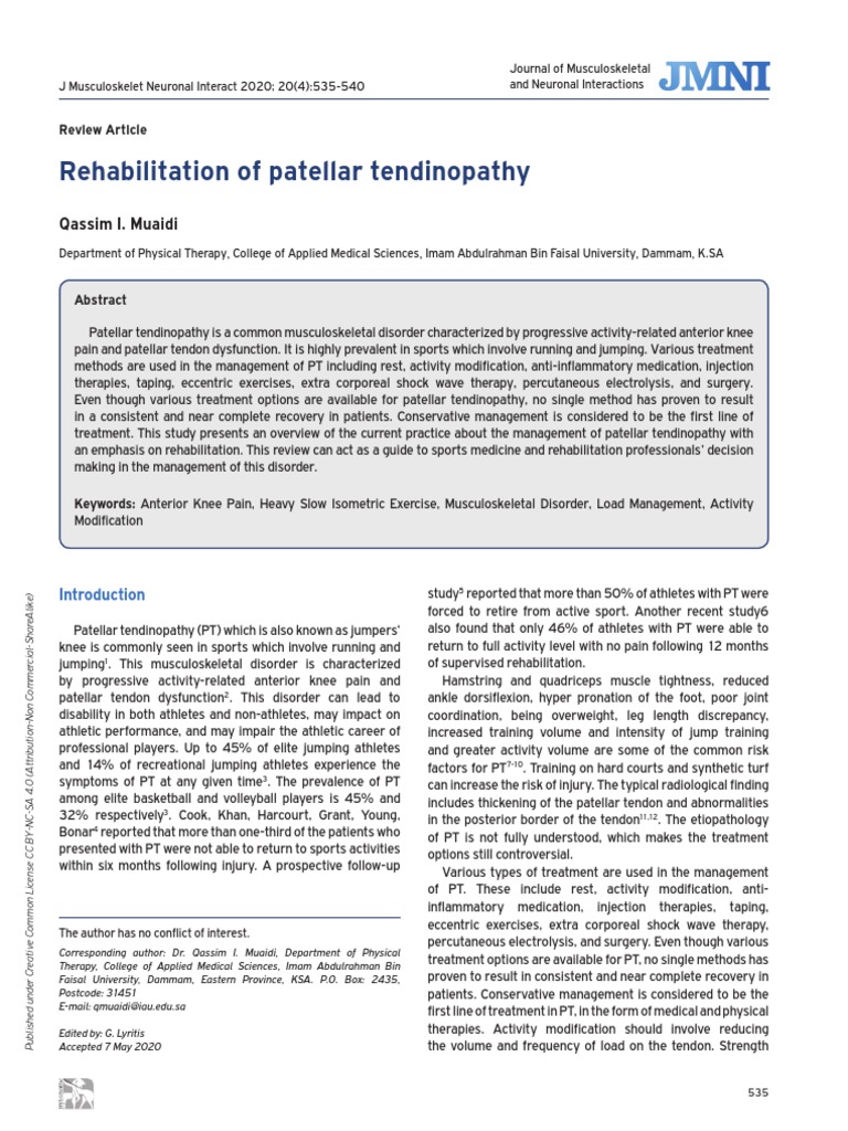 Rehabilitation of Patellar Tendinopathy | PDF | Physical Therapy | Knee
