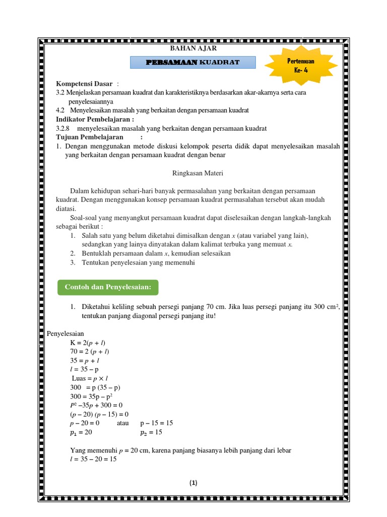 Bahan Ajar Persamaan Kuadrat 4 | PDF | Sains & Matematika | Komputer