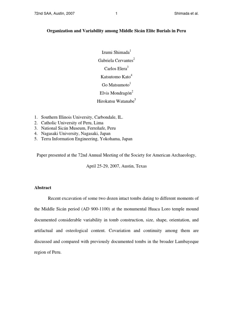 SICAN MEDIO - Shimada SAA2007 PDF | PDF | Archaeology