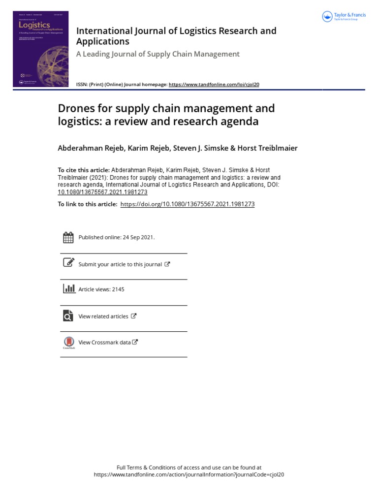 Drones For Supply Chain Management and Logistics A Review and Research ...