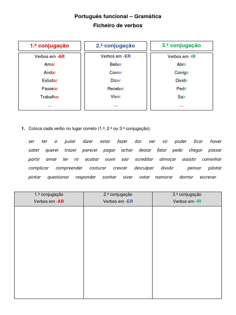 Gramatica - Ficheiro de Verbos | PDF | Linguística | Gramática