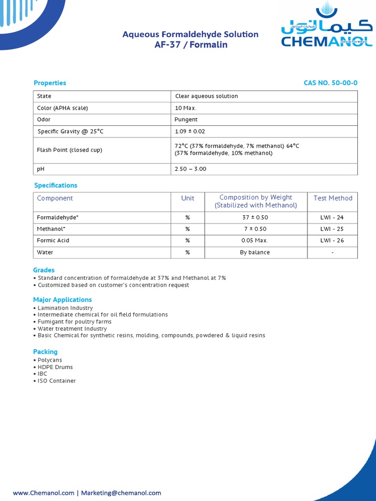 TDS 1 Aqueous Formaldehyde Solution | PDF