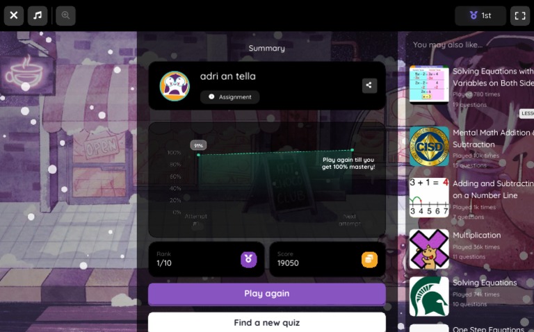 Quizizz Mastery Summary and Scores | PDF