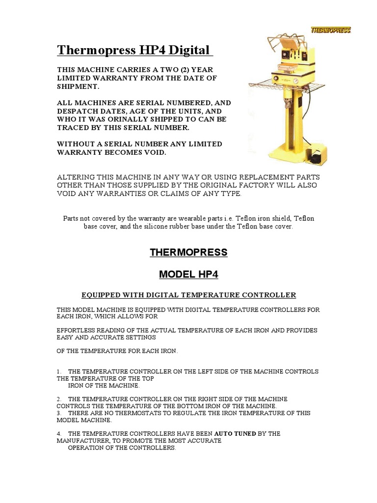 Thermopress hp4 Digital Setting Up Instructions | PDF | Thermostat | Switch