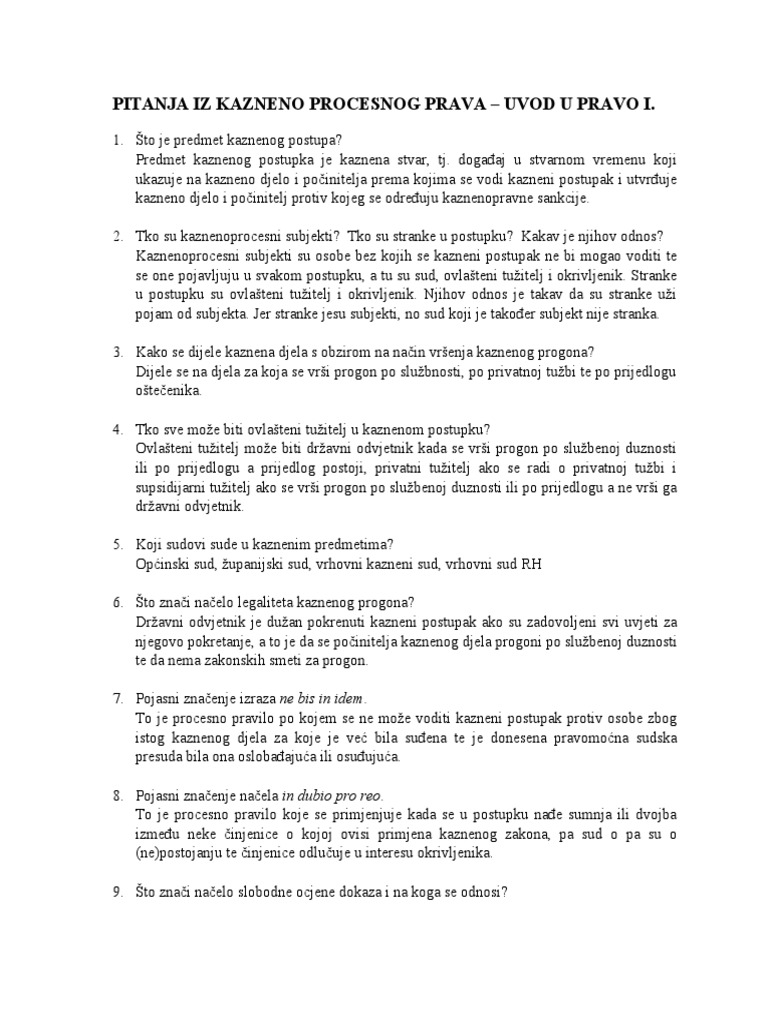 Pitanja Za Ponavljanje - UVOD U PRAVO I. - KPP | PDF