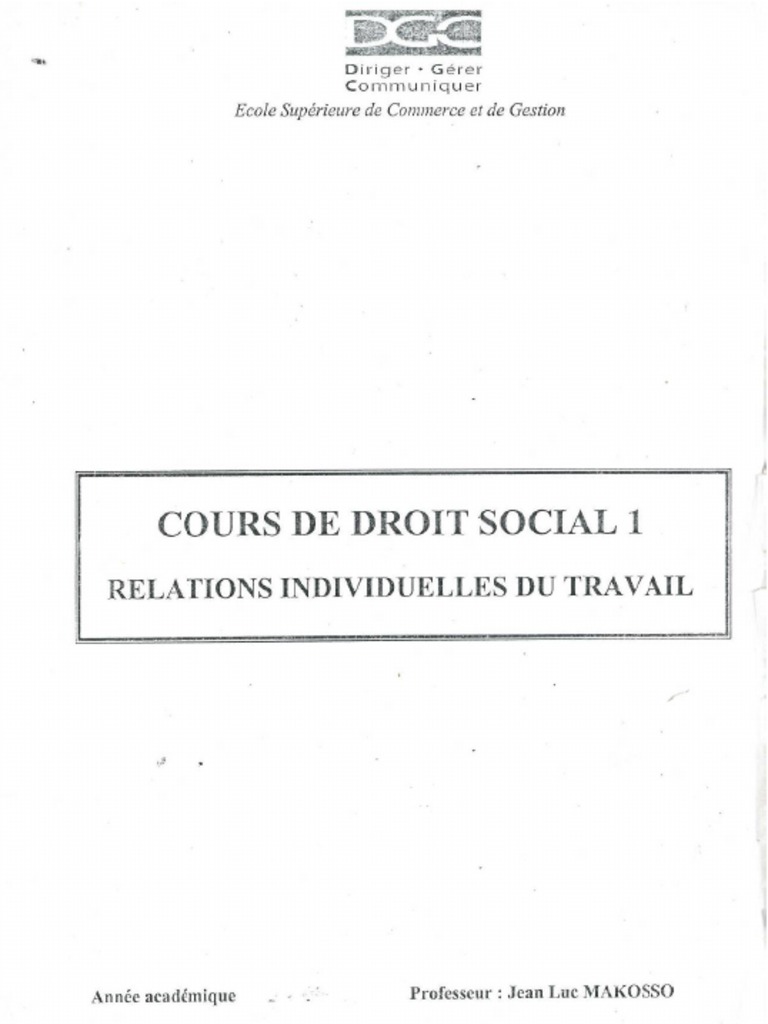 DGC Cours de Droit Social 1 PDF | PDF