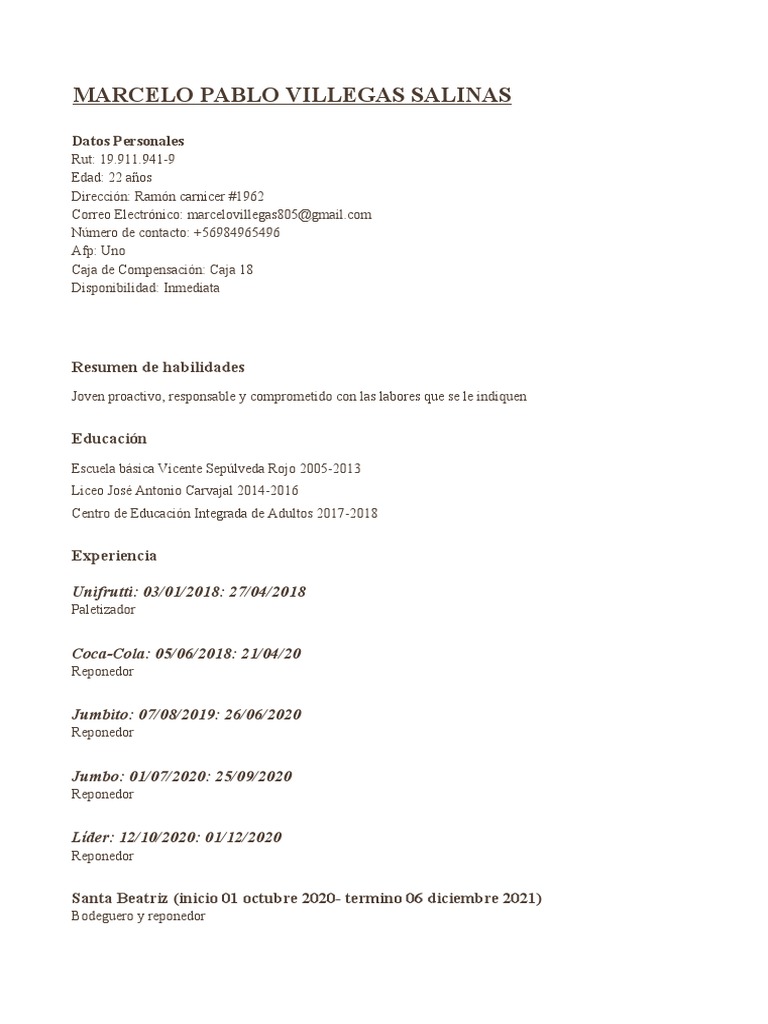 CV Marcelo Villegas | PDF