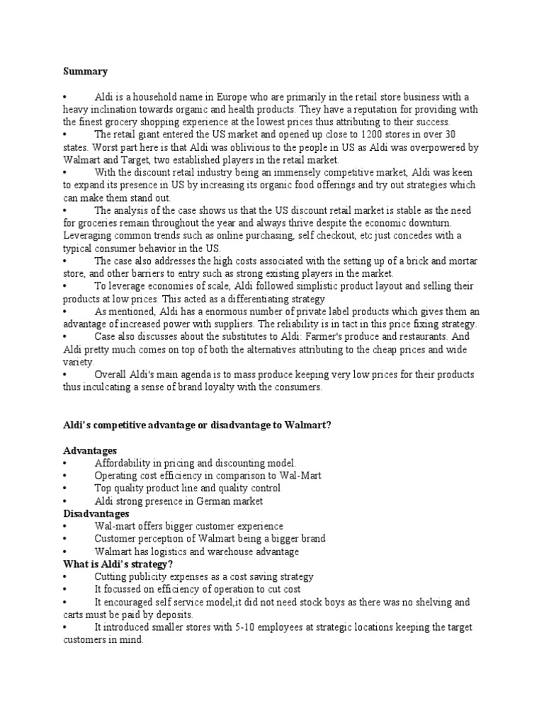 Aldi and Walmart Case | PDF | Walmart | Retail
