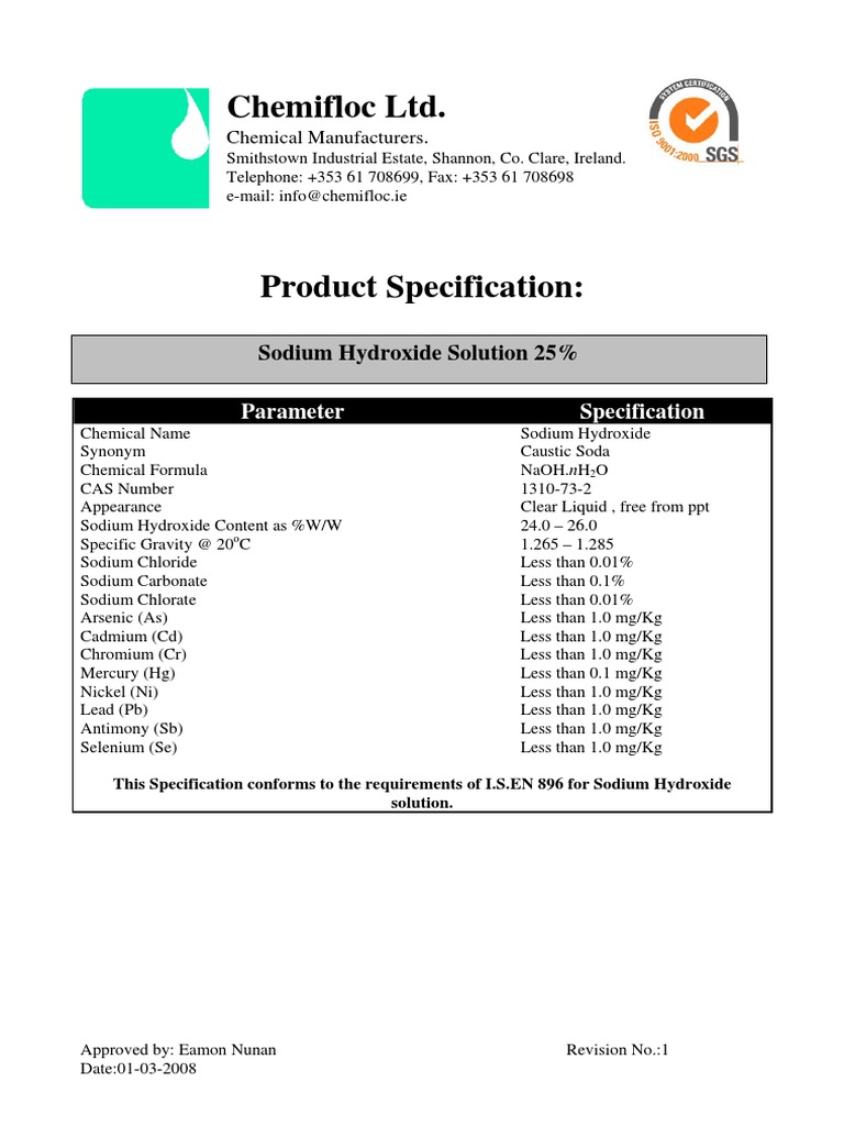 Sodium Hydroxide 25 Specification | PDF