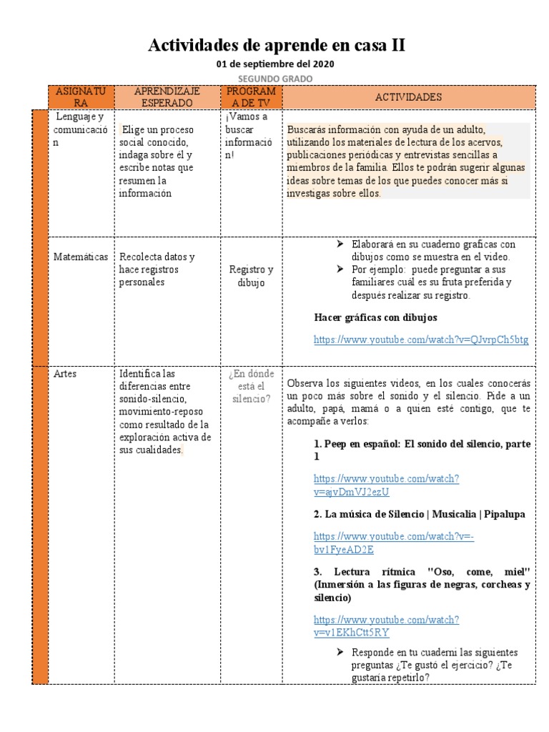 Actividades de Aprende en Casa II Septiembre | PDF | Calendario