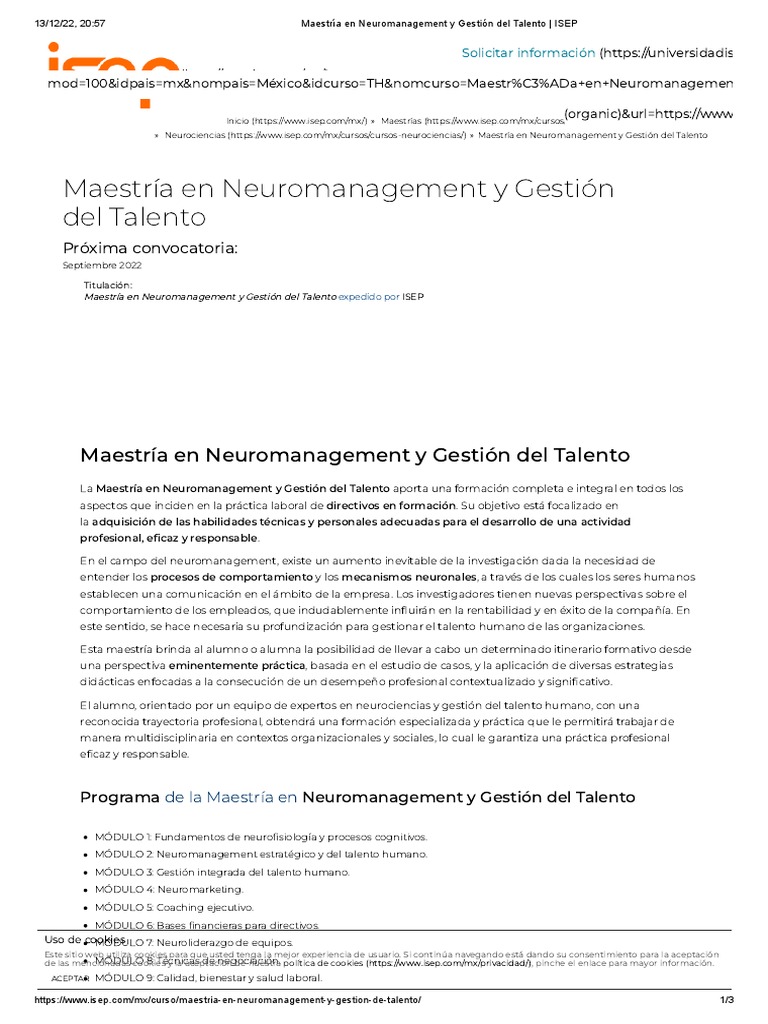 001 - Maestría en Neuromanagement y Gestión Del Talento - ISEP PDF | PDF | Gestión del talento ...