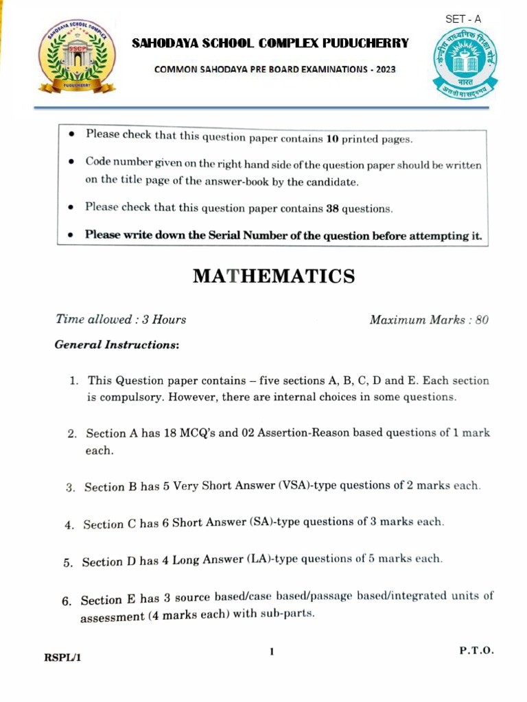 Egams Sahodaya Set 1 PDF | PDF | Trigonometric Functions | Determinant
