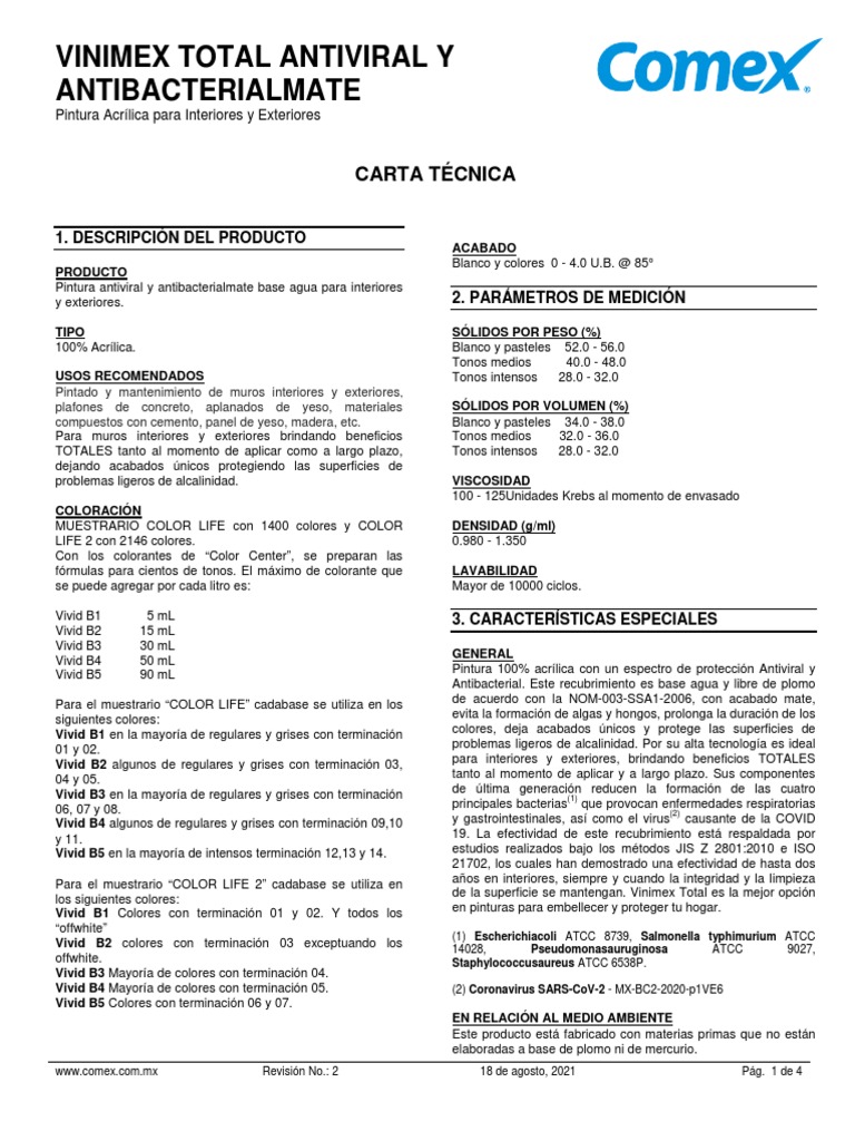 Ficha Técnica de VINIMEX TOTAL COMEX | PDF | Pintar | Agua