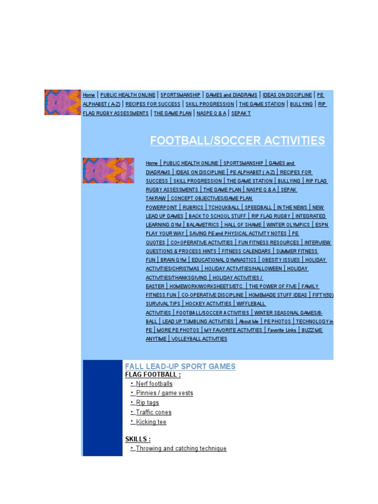 FOOTBALL Leadup Game Activities | PDF | Pitcher | Batting (Baseball)