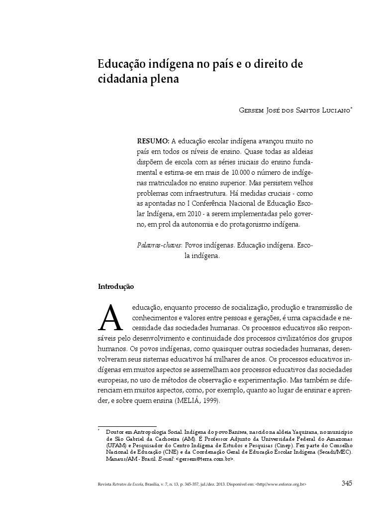 Artigo. Educação Indígena. Gersem Baniwa | Download grátis PDF ...