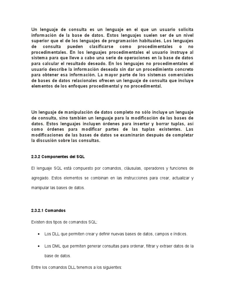 3.4 Lenguajes de Consulta | PDF | SQL | Bases de datos