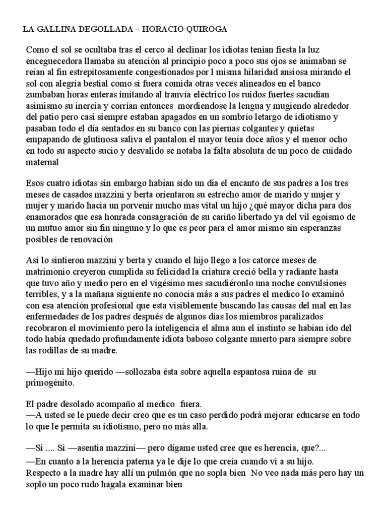 La Gallina Degollada-Horacio Quiroga | PDF | Amor