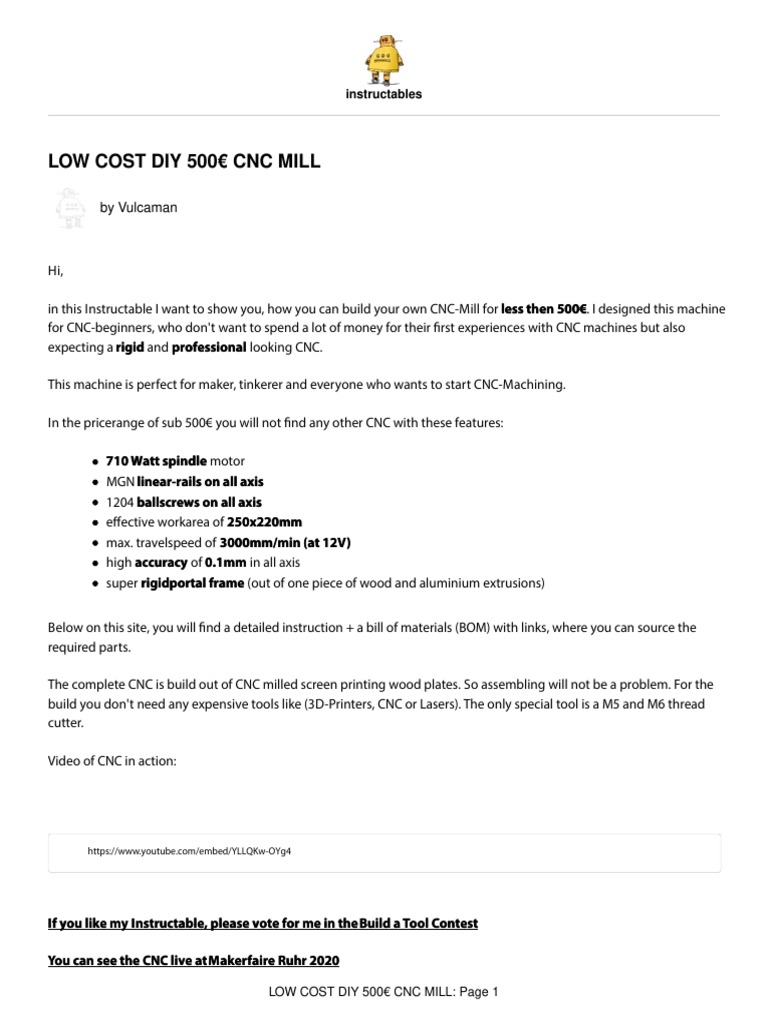 DIY 500€ CNC MILL | PDF | Numerical Control | Metalworking