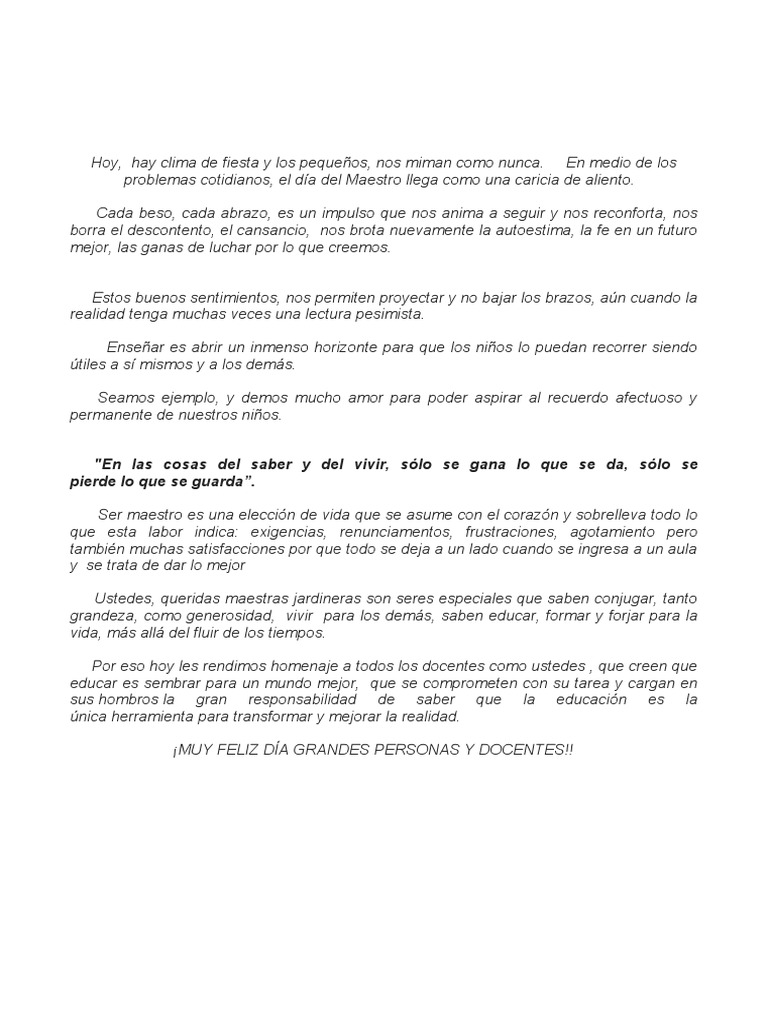 Discurso emotivo por el Día del Maestro | PDF