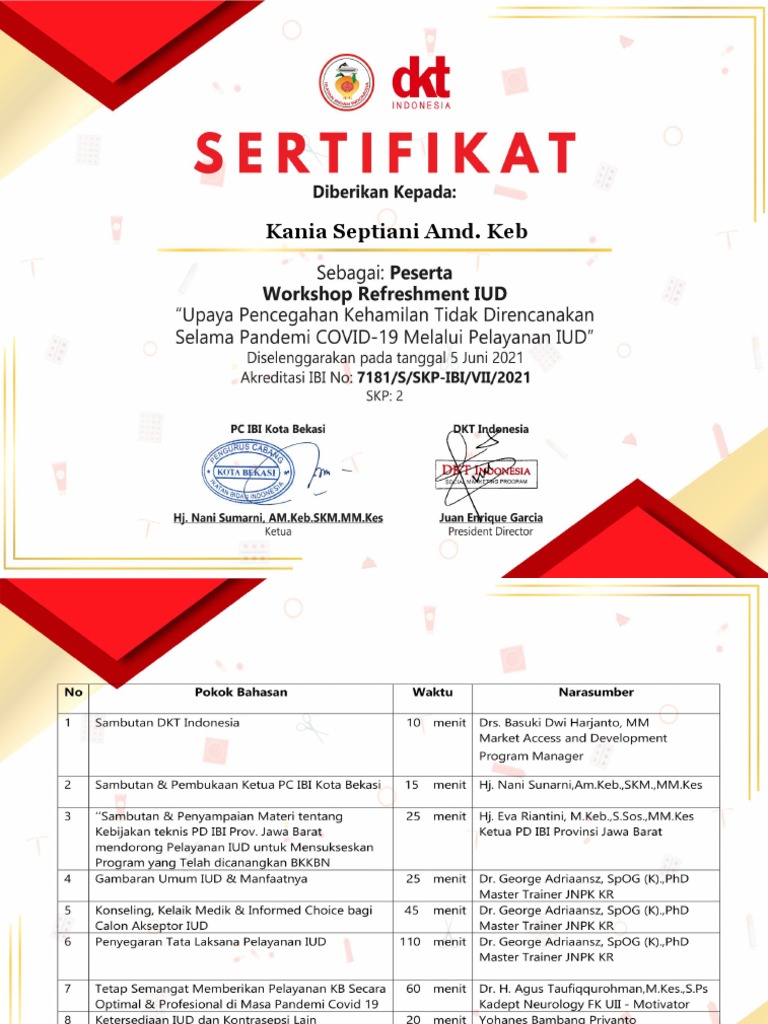 E-Sertifikat Kania Septiani Amd. Keb | PDF