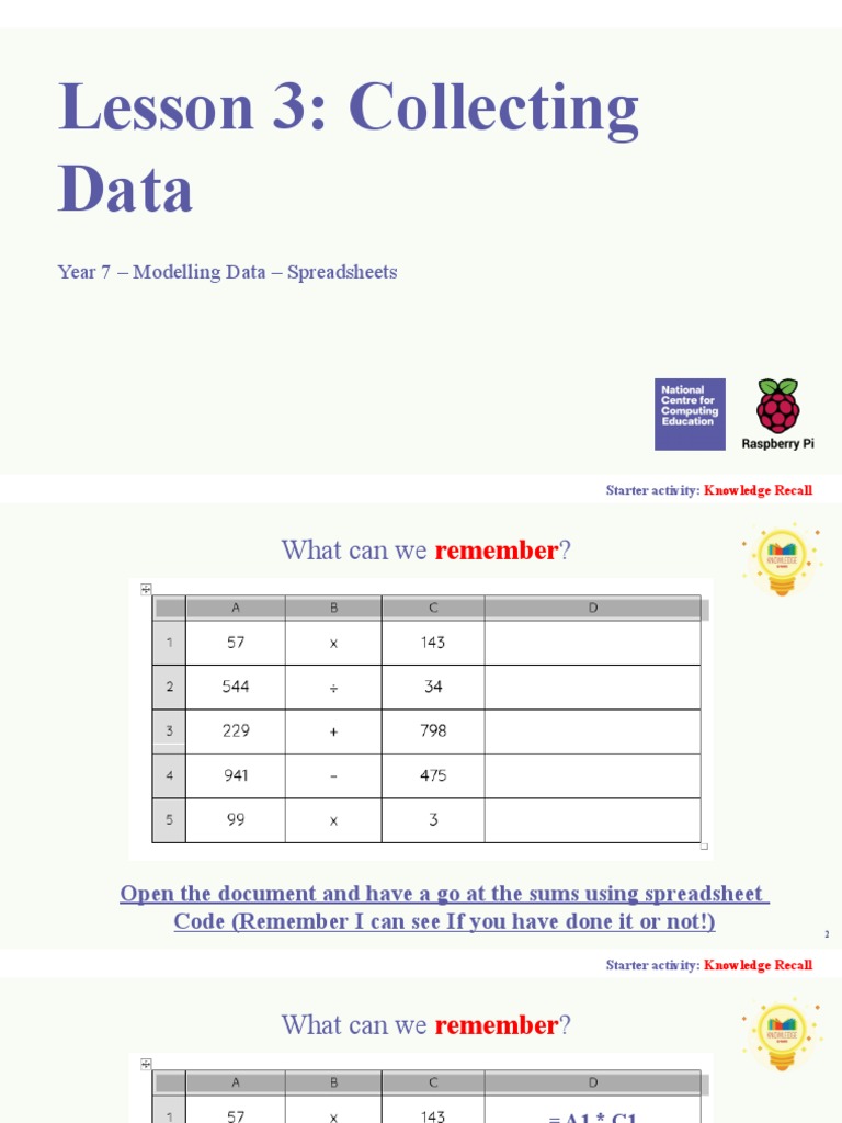 Slides - Year 7 - Modelling Data - Spreadsheets - Lesson 3 | PDF ...
