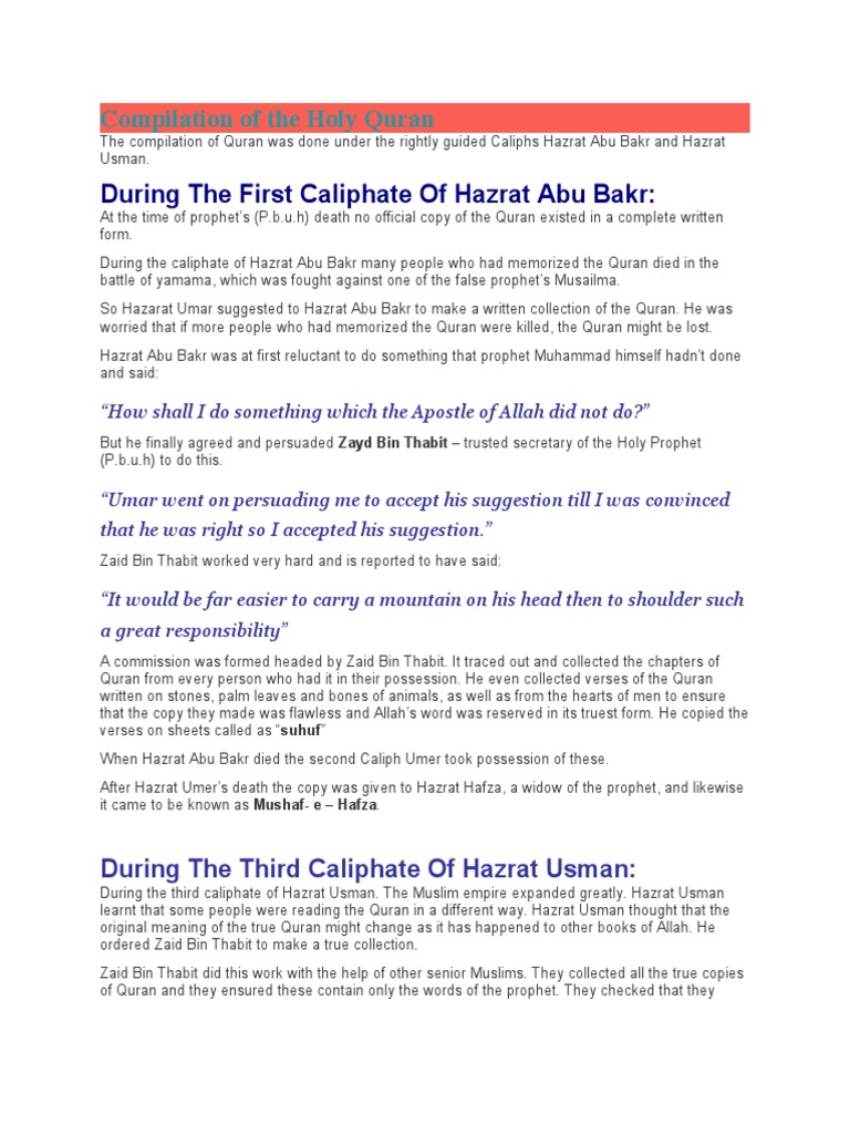 Compilation of The Holy Quran | PDF | Abrahamic Religions | Muhammad