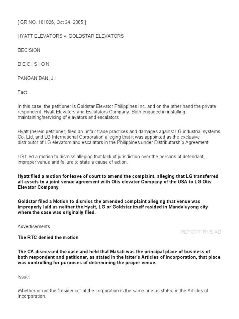 5) Hyatt Elevators and Escalators, Corp. vs. Goldstar Elevators, Phils ...