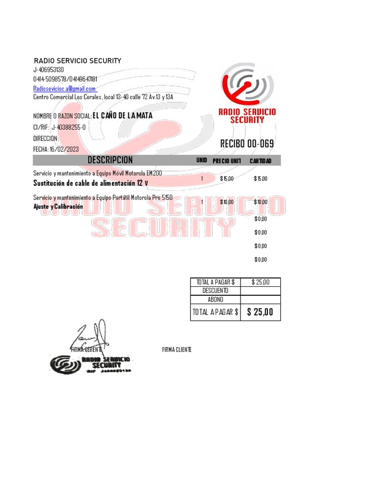 Recibo N069 El Caño de La Mata | PDF