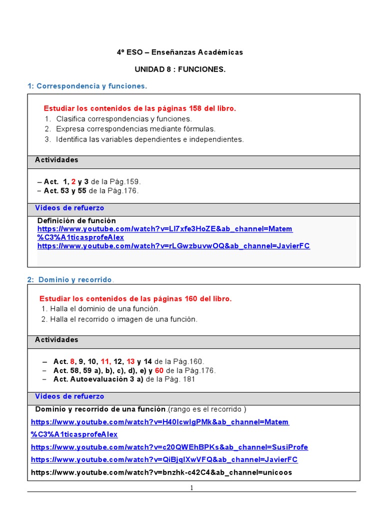 Tema 8 - Funciones 4º ESO | PDF | Función (Matemáticas) | Objetos matemáticos
