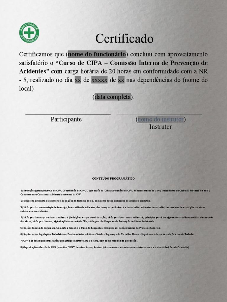 Certificado Curso de CIPA | PDF
