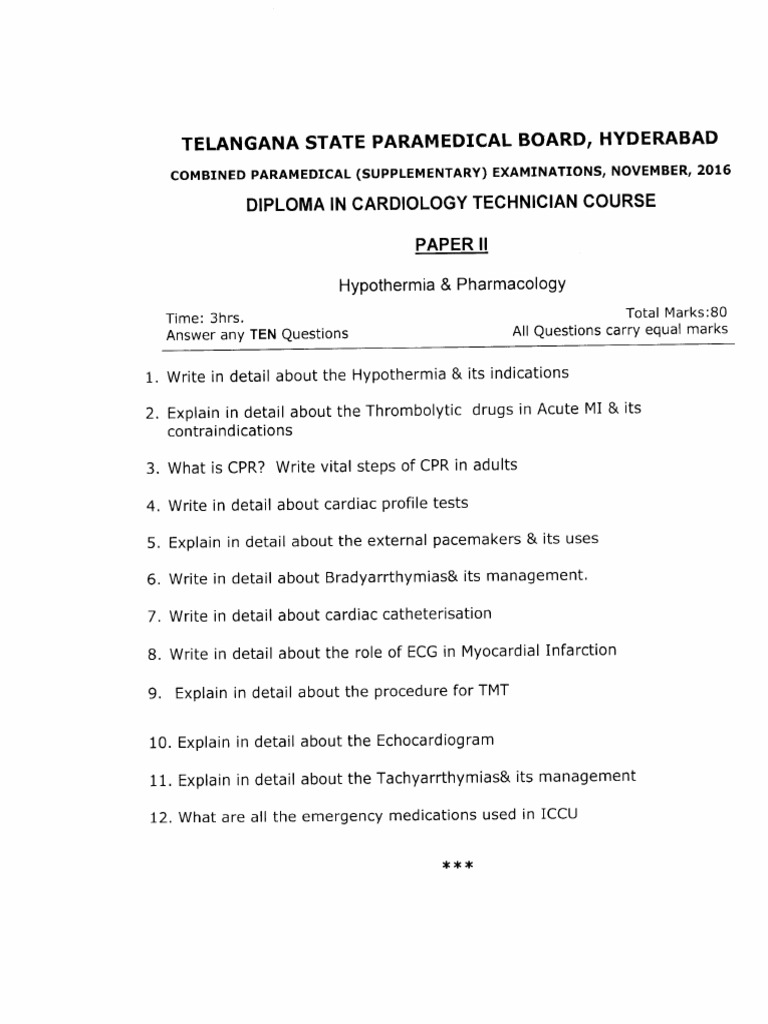 Cardiology Technician Exam Papers Pdf Cardiology Cardiopulmonary
