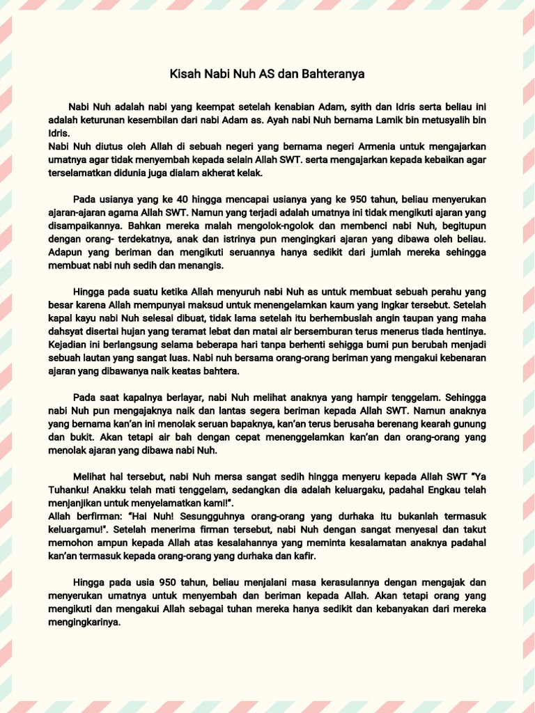Kisah Nabi Nuh dan Anak Durhakanya | PDF
