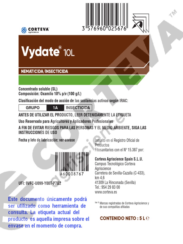 Vydate10L Etiqueta Corteva - EU - ES | PDF | Agua | Plaga (organismo)