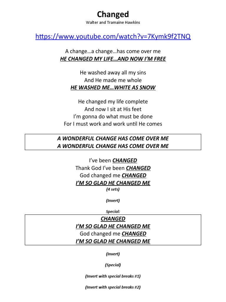 Changed - Walter and Tramaine Hawkins | PDF