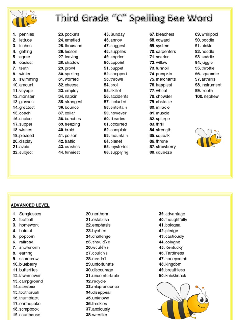Third Grade Spelling Bee Word List | PDF